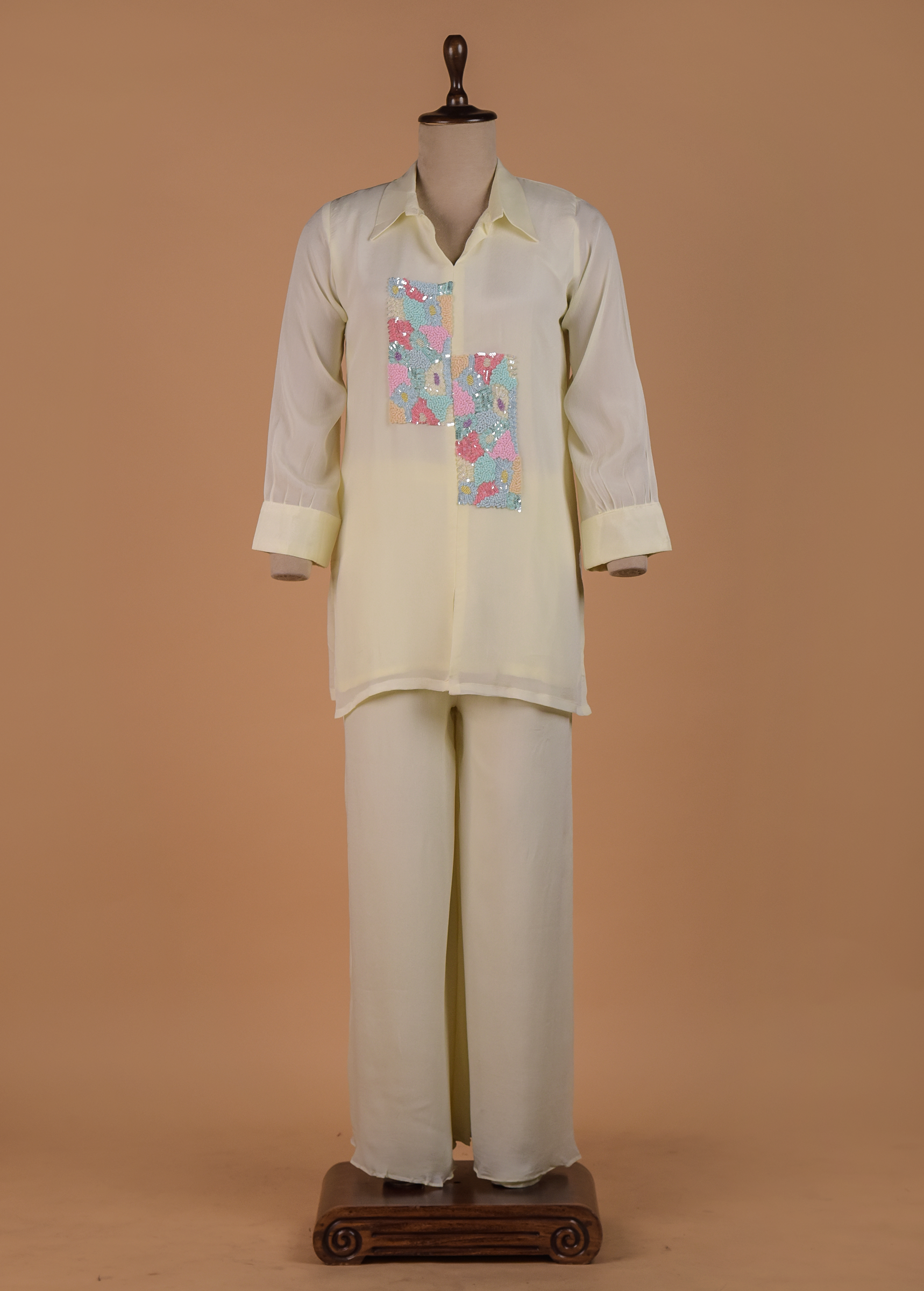 Cream Crepe Silk Coord Set | 84-Yr Delhi Heritage | Greenways